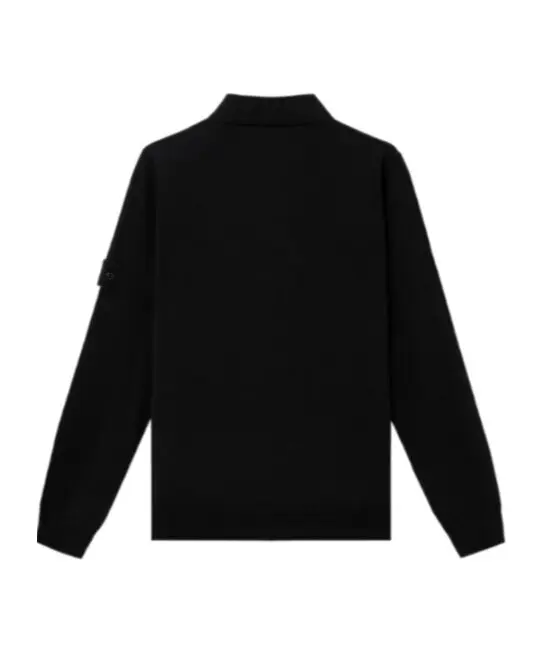 Stone Island Logo Patch Long Sleeved Polo Shirt - Black