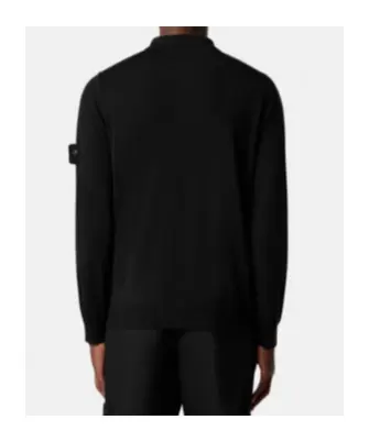 Stone Island Logo Patch Long Sleeved Polo Shirt - Black