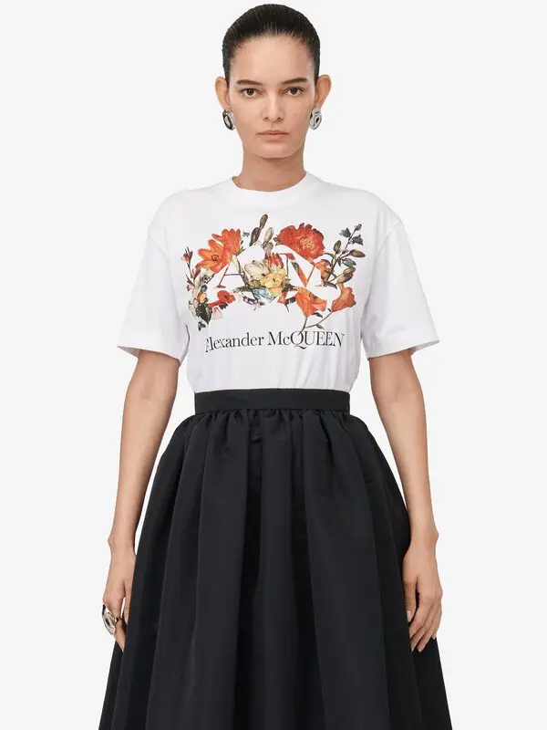 Alexander McQueen Dutch Flower Logo Print Crewneck T-shirt - White