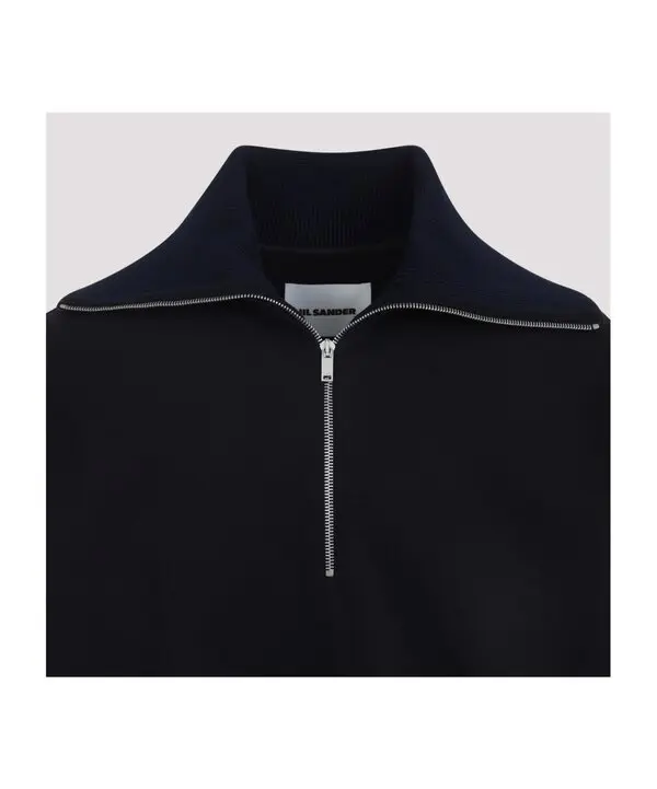 JIL SANDER Half Zip Logo Sweatshirt - Navy