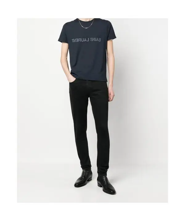 Saint Laurent Logo Printed Crewneck T-shirt - Blue