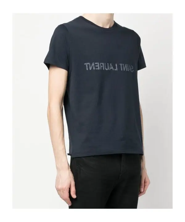 Saint Laurent Logo Printed Crewneck T-shirt - Blue