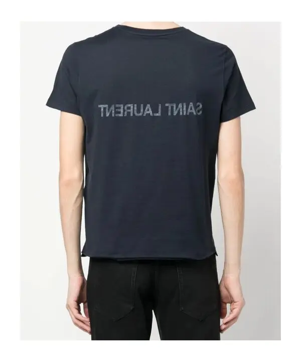 Saint Laurent Logo Printed Crewneck T-shirt - Blue