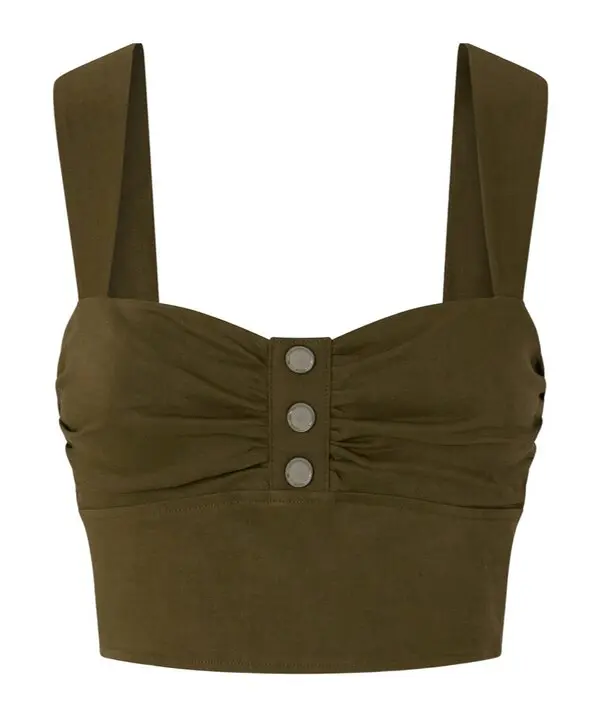 Pinko Button-detailed Cropped Top With Wide Straps - Verde
