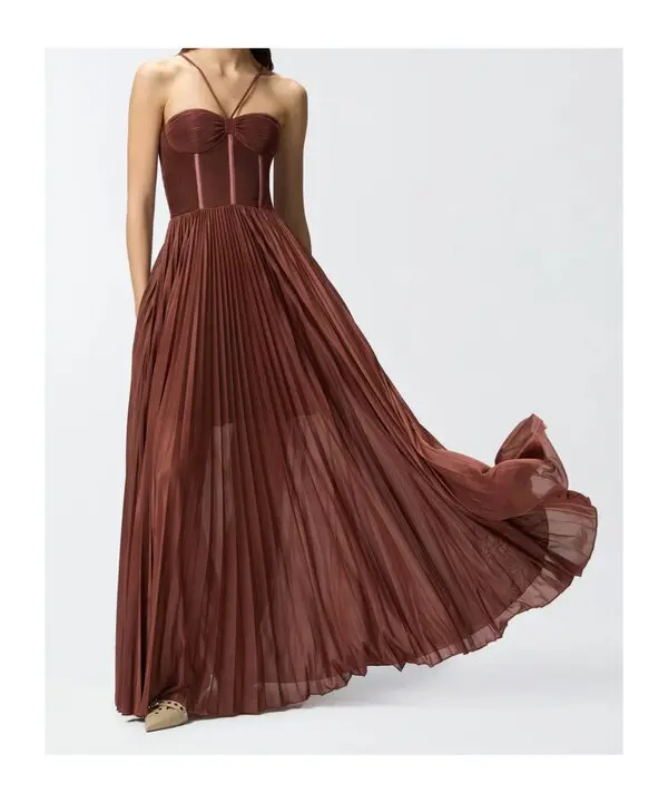 Pinko Maxi Dress With Pleated Skirt And Criss-cross Straps