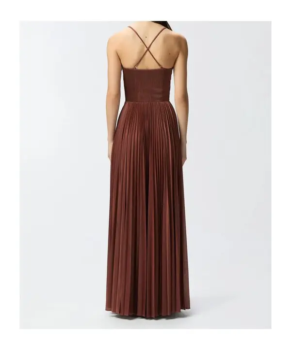 Pinko Maxi Dress With Pleated Skirt And Criss-cross Straps