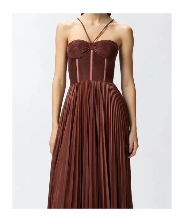 Pinko Maxi Dress With Pleated Skirt And Criss-cross Straps