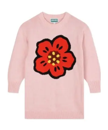 Kenzo Long-sleeved Ribbed Knit Dress With Logo Detail - Rosa