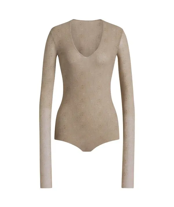 Alberta Ferretti Printed Tulle Bodysuit With Long Sleeves