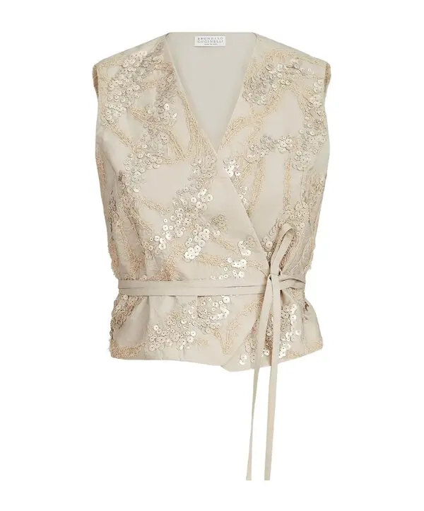 Brunello Cucinelli Dazzling Seabed Poplin Vest - Beige
