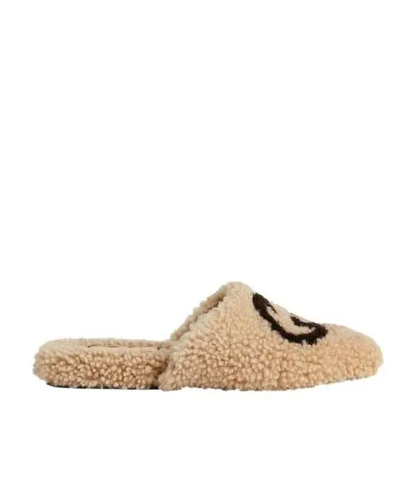 Gucci Interlocking G Shearling Flat Slippers