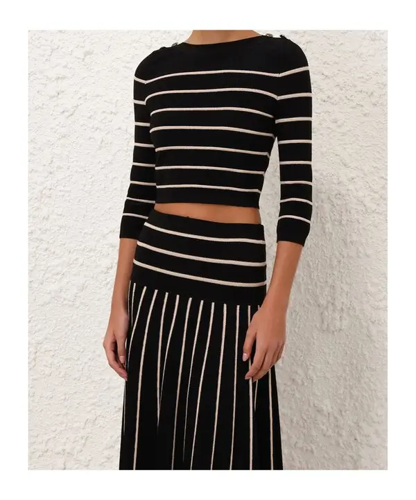 Zimmermann Striped Boatneck Knit Top With Shoulder Buttons