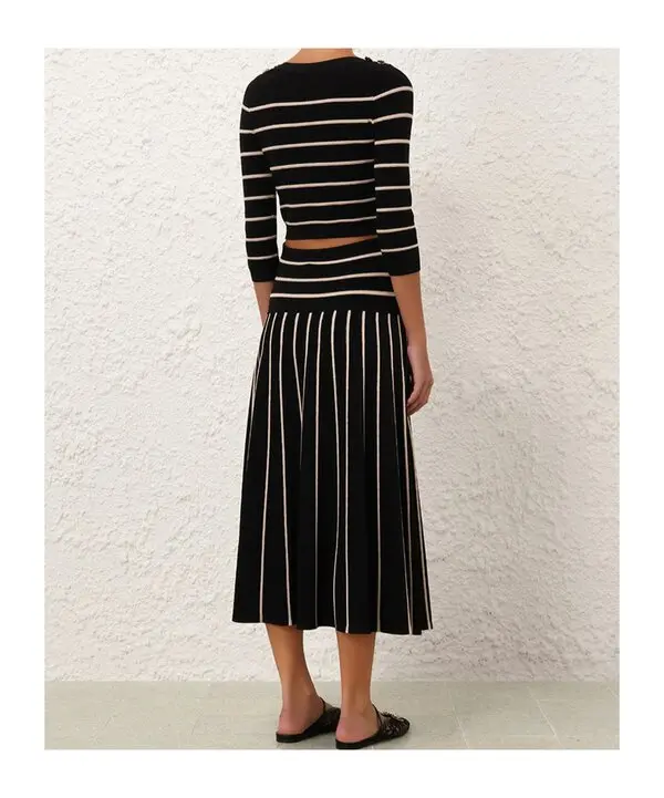 Zimmermann Striped Boatneck Knit Top With Shoulder Buttons