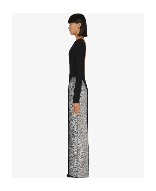Givenchy Long Sleeve Backless Sequined Evening Gown
