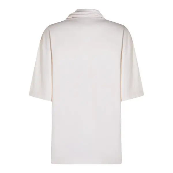 LEMAIRE Cotton T-shirt With Scarf Neck Detail - Light Cream