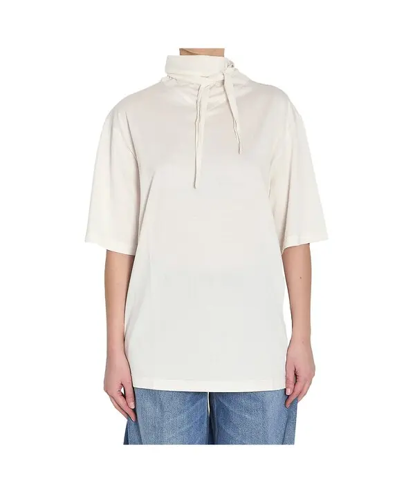 LEMAIRE Cotton T-shirt With Scarf Neck Detail - Light Cream