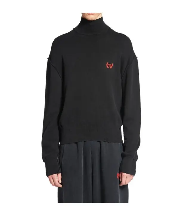 Balenciaga Cotton Knit Turtleneck Sweater With Embroidered Artwork