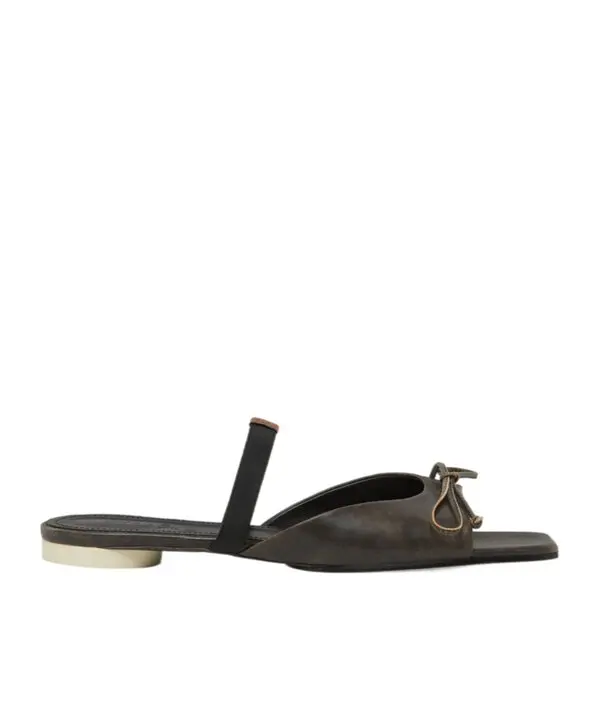 MAISON MARGIELA Bow Detail Square Toe Leather Sandals - Brown