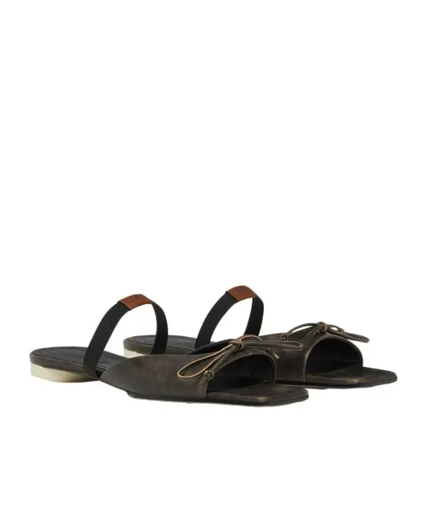 MAISON MARGIELA Bow Detail Square Toe Leather Sandals - Brown