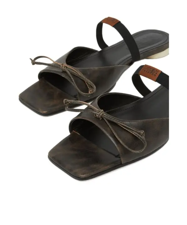 MAISON MARGIELA Bow Detail Square Toe Leather Sandals - Brown