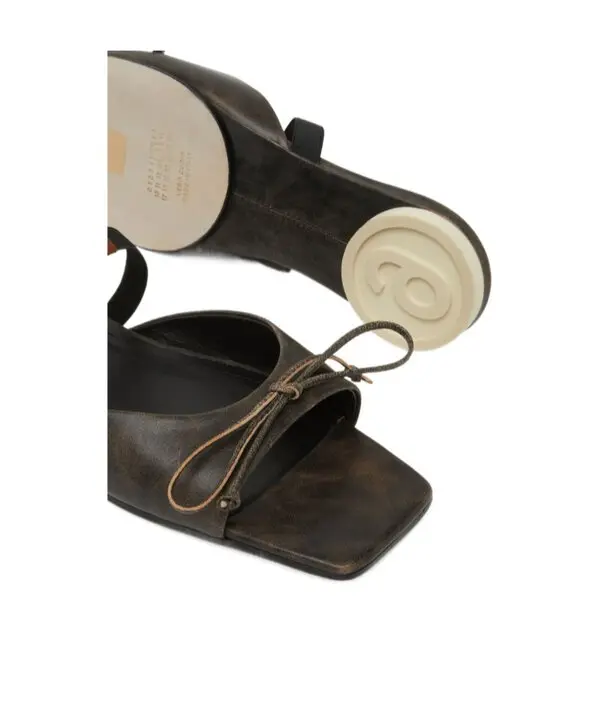 MAISON MARGIELA Bow Detail Square Toe Leather Sandals - Brown