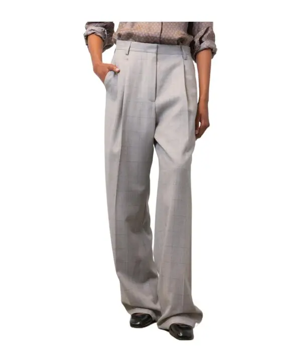 Dries Van Noten Wide Leg Plaid Trousers
