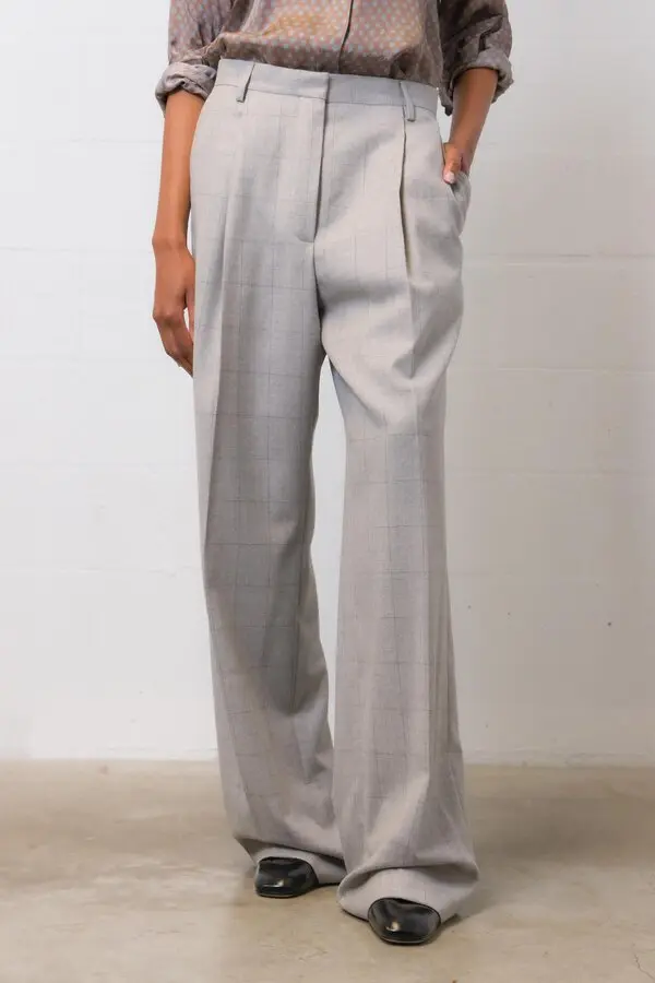 Dries Van Noten Wide Leg Plaid Trousers