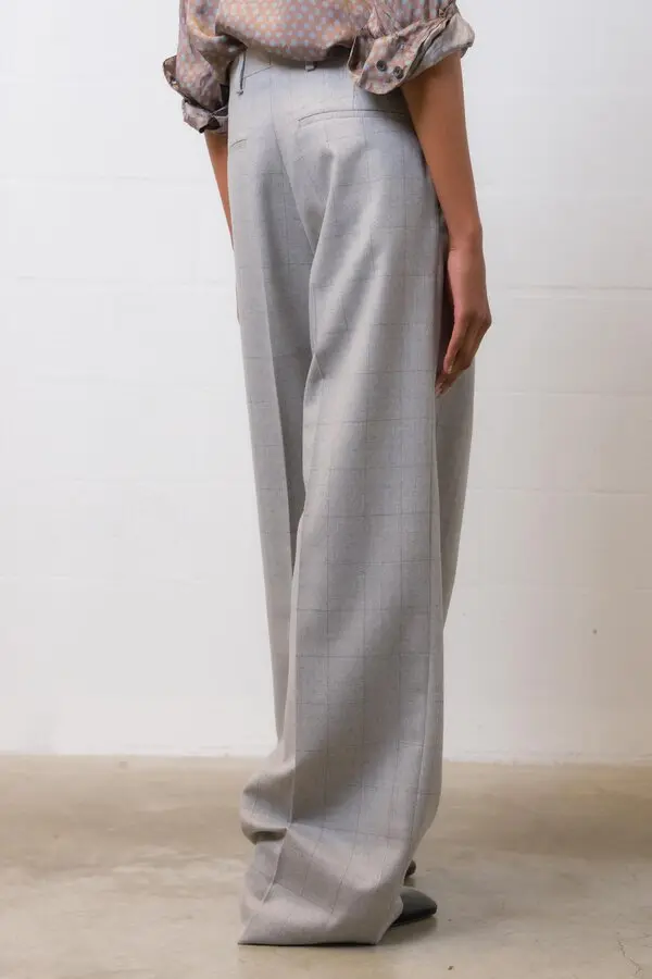 Dries Van Noten Wide Leg Plaid Trousers