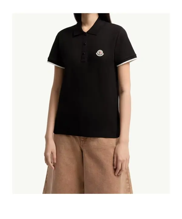Moncler Logo Patch Short Sleeve Polo Shirt - Black