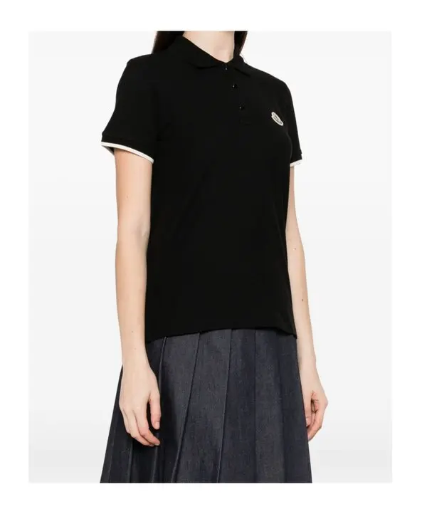 Moncler Logo Patch Short Sleeve Polo Shirt - Black