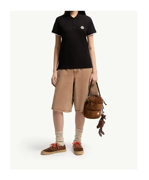 Moncler Logo Patch Short Sleeve Polo Shirt - Black