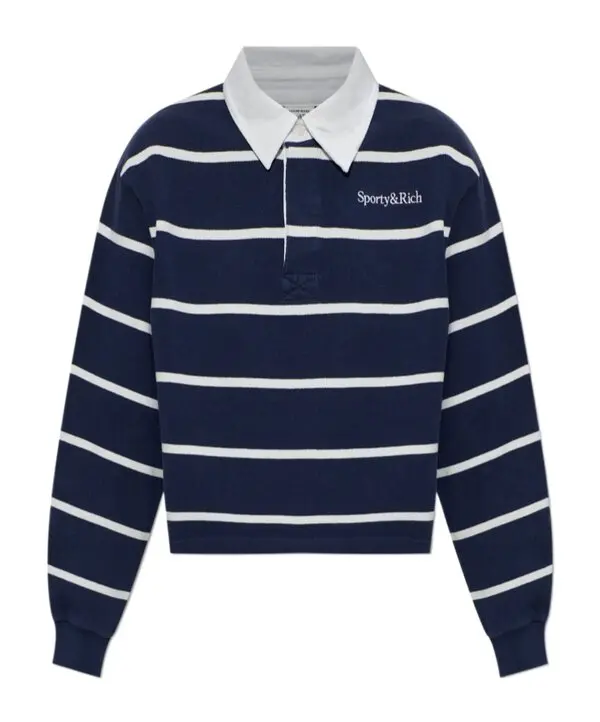 SPORTY  RICH Sporty & Rich Striped Cropped Rugby Shirt