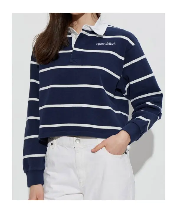 SPORTY  RICH Sporty & Rich Striped Cropped Rugby Shirt