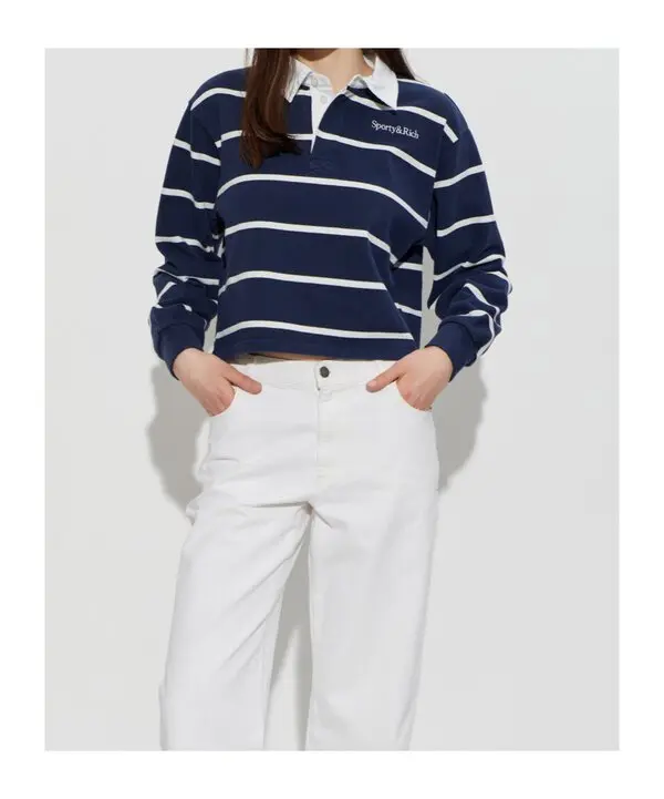 SPORTY  RICH Sporty & Rich Striped Cropped Rugby Shirt