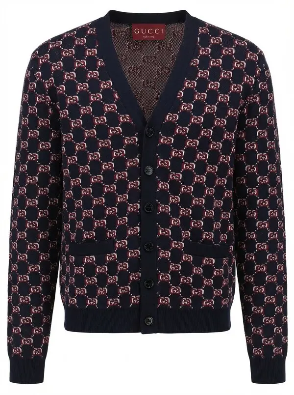 Gucci Long-sleeved Knitted Cardigan With Gg Motif - Black