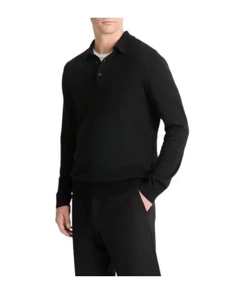 Vince Merino Knit Polo Shirt - Black