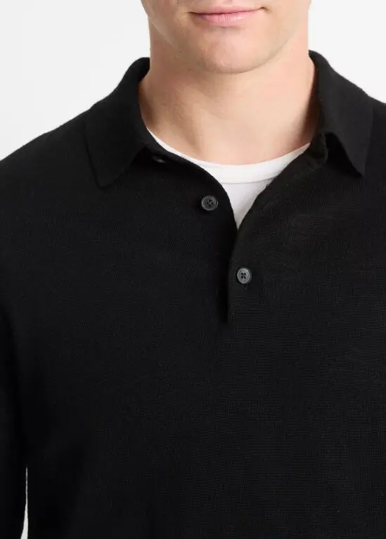 Vince Merino Knit Polo Shirt - Black