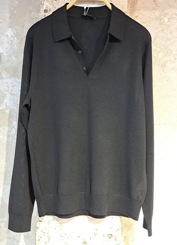 Vince Merino Knit Polo Shirt - Black