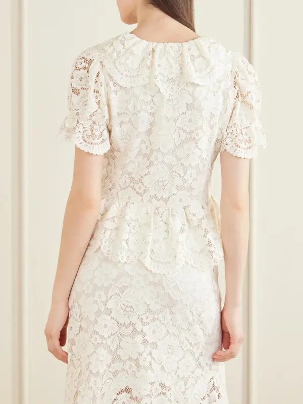 Rixo Lace Embellished Ruffled V-neck Top - White