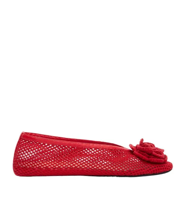 GANNI Jenny Mesh Flower Ballet Flats - Goji Berry