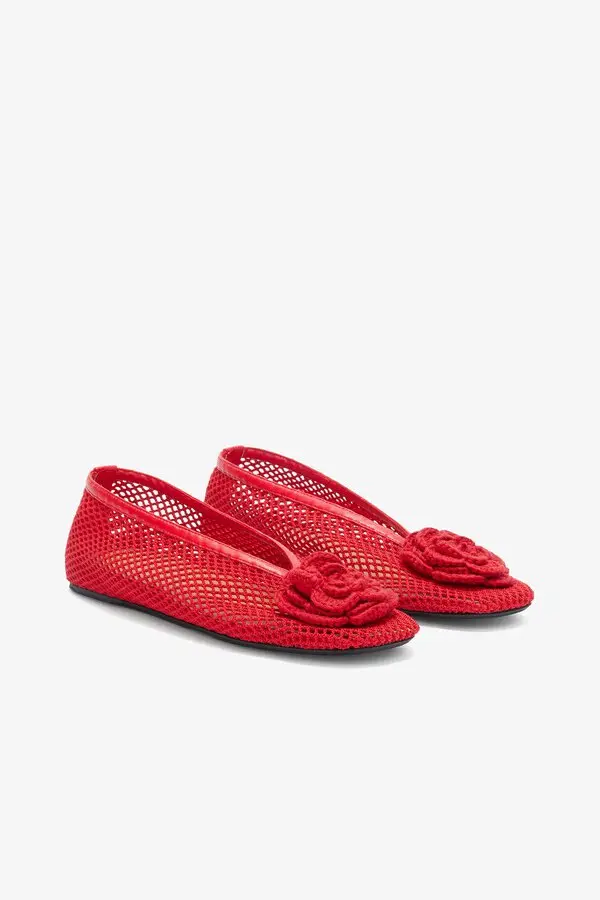 GANNI Jenny Mesh Flower Ballet Flats - Goji Berry