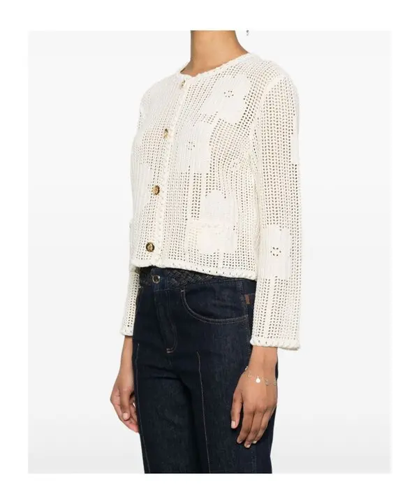 Celine Crocheted Cotton Cardigan Jacket With Floral Motif