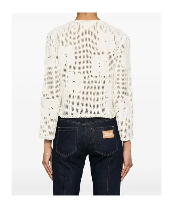 Celine Crocheted Cotton Cardigan Jacket With Floral Motif