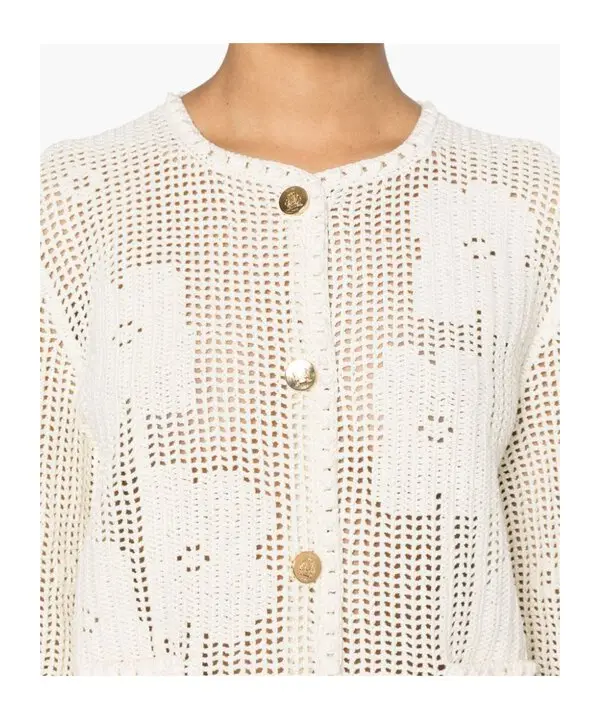 Celine Crocheted Cotton Cardigan Jacket With Floral Motif