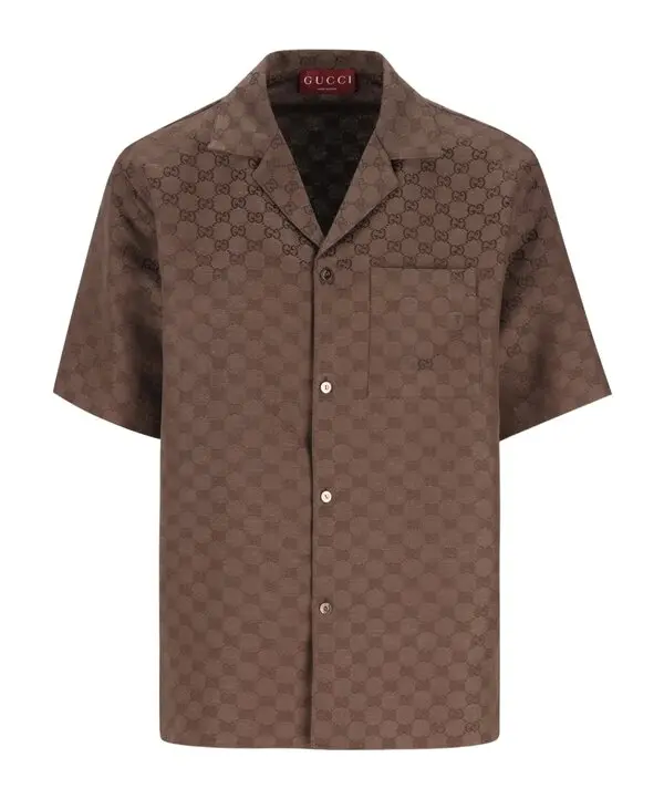 Gucci Gg Collared Short-sleeved Shirt - Brown