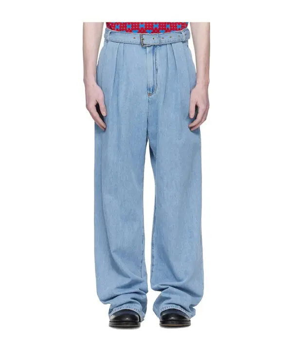 Dries Van Noten Belted Pleated Jeans - Blue