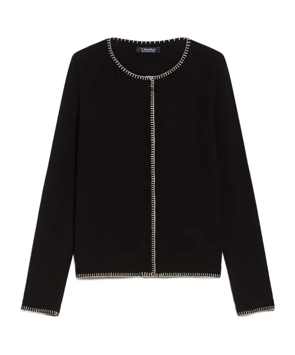 Max Mara Crew Neck Long Sleeve Cardigan With Contrast Embroidery