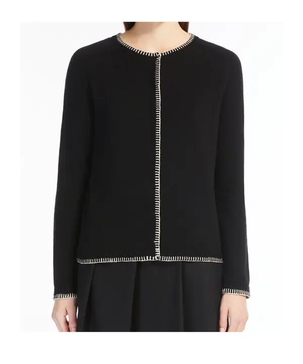 Max Mara Crew Neck Long Sleeve Cardigan With Contrast Embroidery