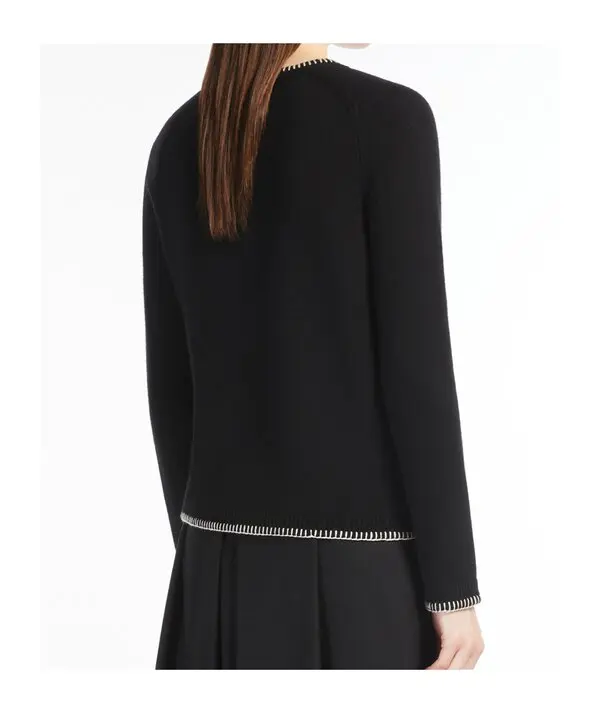 Max Mara Crew Neck Long Sleeve Cardigan With Contrast Embroidery