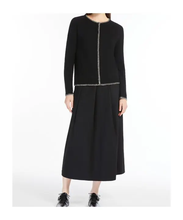 Max Mara Crew Neck Long Sleeve Cardigan With Contrast Embroidery